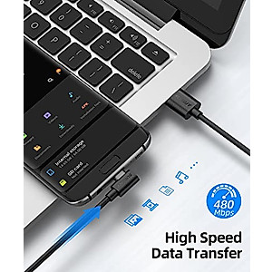 SUNGUY Right Angle Micro USB Cable 1.5FT [2 Pack], 18W Short 90 Degree Micro USB Cable Fast Charging USB 2.0 Data Sync Compatible for Samsung Galaxy S7 Edge S6 S5, Moto E6 5 4, LG-Black