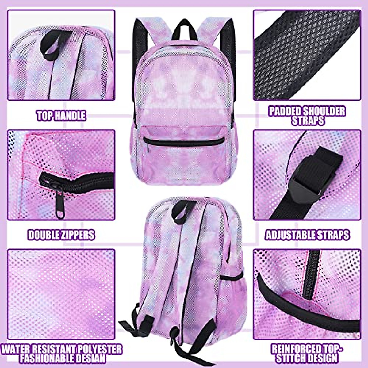 Mesh Backpack for Kids Girls Semi Transparent See Through Sturdy School Backpack with Lunch Box Kids Bookbag Set for Elementary Middle School