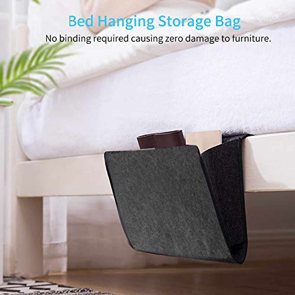Fashion·LIFE Bedside Pocket Bedside Caddy Hanging Storage Bag Armrest Organizer Chair, Desk Sofa Slipcovers, TV Remote Controller Holder Table Cabinet Pouch,No Hole Grey