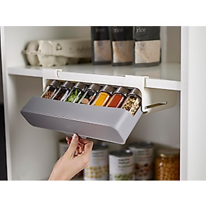 Joseph Joseph CupboardStore Spice Organizer 3M Tape Under-Shelf Pull Out Drawer Storage for Cabinet, One-size, Gray/White