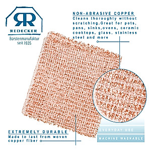 REDECKER 2-Ply Woven Copper Scrubbing Cloth - Durable and Non-Abrasive Scrubber Copper Cloth - Machine Washable Copper Pads - Copper Scouring Pads - Copper Cleaning Scrubs - Set of 2