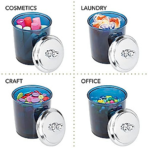 mDesign Bathroom Vanity Storage Organizer Apothecary Canister Jar for Cotton Balls, Swabs, Makeup Sponges, Bath Salts, Hair Ties, Jewelry - Dark Blue/Chrome Lid