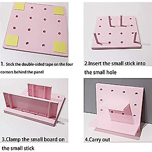 HGYZE Peg Boards for Walls with Shelf & Hooks, No Punching Craft Room Storage for Bedroom Garage Living Room Office, Pegboard Ledges Organizer, 4 Pack Decorative Wall Panel Kits - 22cm Square (Pink)