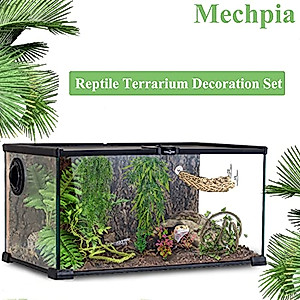 Mechpia 12 Pieces Bearded Dragon Tank Accessories, Reptile Hammock Plants and Vines Terrarium Branch Plants Habitat Decoration for Lizard Gecko Snake Hermit Crab