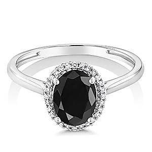 Gem Stone King 10K White Gold 8X6MM Oval Gemstone Birthstone & White Diamond Halo Engagement Ring | Wedding Anniversary Promise White Gold Ring For Women | Size 5,6,7,8,9