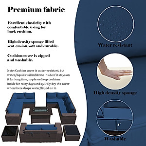 Gotland 13 Piece Large Outdoor Furniture Set, 10 Seater Wicker Patio Furniture Set, All Weather Rattan Wicker Patio Conversation Set with 55000BTU Gas Fire Pit Table