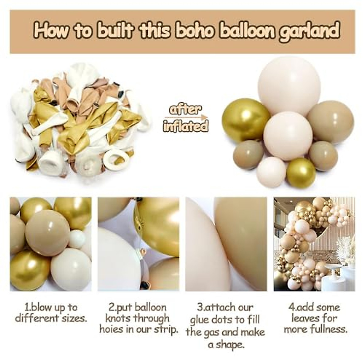 Nude Blush Balloon Garland Double Stuffed Beige Ivory Gold Boho Neutral Balloons Arch Kit for Baby Shower Gender Reveal Birthday Baptism Wedding Party Decoration