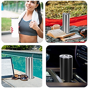 Wzaytia 12 Pack 20 Oz Straight Skinny Tumblers,Individually Gift Boxed Stainless Steel Slim Skinny Tumbler Set Bulk, 20 Oz Insulated Slim Thin Travel Tumbler Cup for Diy, Black