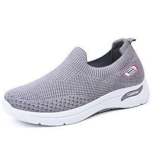 Fenlogft Women's Lightweight Slip-On Walking Shoes - Breathable Athletic Tennis Sneakers with Soft Knitted Fabric for Casual Gym Running Activities of All Ages (S-1 Grey, Numeric_8)