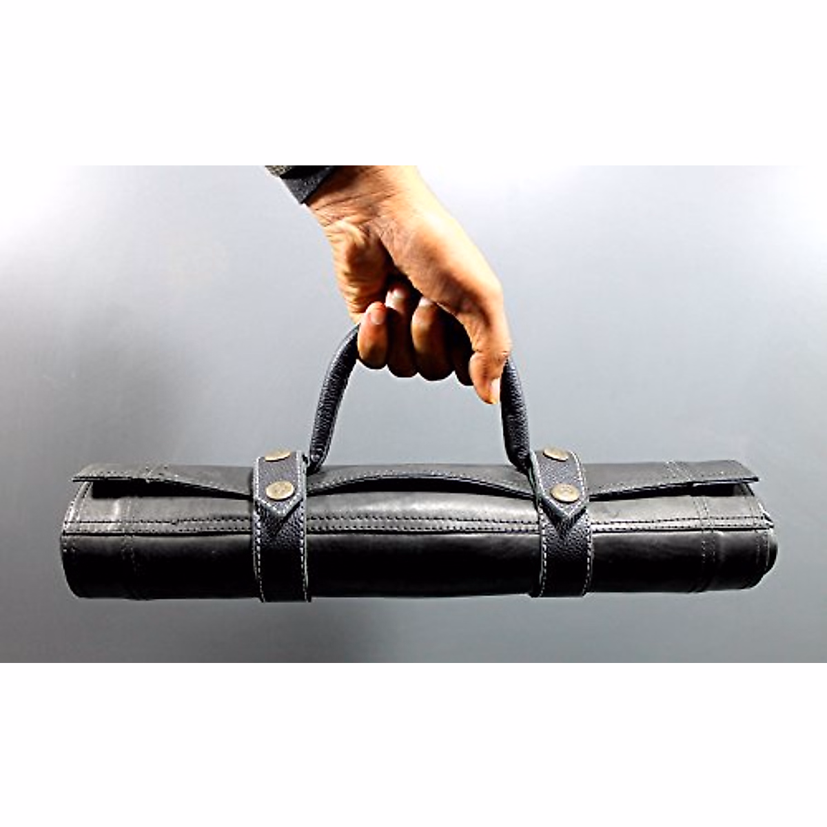 StonKraft - 19" x 15" (Playing Area 12" x 12") Genuine Roll-Up Leather Chess Set - with Wooden Chess Pieces - Black Colour | Comes with Innovative Carry Pouch