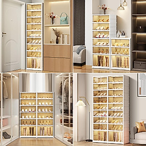 EHAMILY 9 Tier Foldable Shoe Rack Organizer for Closet 18-36Pairs Plastic Collapsible Shoe Shelf for front door entrance Stackable Clear Folding Shoes Storage Boxes Tall Shoe Cabinet