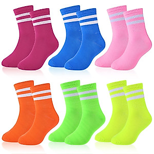 Tarpop 6 Pairs Neon Socks Neon Striped Crew Socks Tube Socks Striped Socks Men Women Ankle Socks Athletic Socks Short Socks (Bright Color)