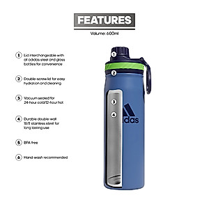 adidas 600 Ml (20 Oz) Metal Water Bottle, Hot/Cold Double-Walled Insulated 18/8 Stainless Steel, Icon Brand Love Black/Black/White, One Size