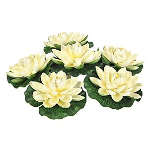 Artflower Artificial Floating Foam Lotus Flowers, 6Pcs Artificial Water Lily Pads, Lotus Lilies Pad Ornaments for Patio Koi Pond Pool Aquarium Home Garden Wedding Party Decor, Ivory