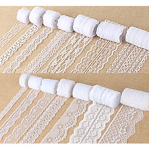 ilauke 46 Yards White Lace Ribbon 14 Rolls Vintage Lace Trims 0.6 to 2.1 inch Ribbon Lace with Assorted Pattern for Sewing, Crafts, Wedding Ribbon, Flower Ribbon, 3.28 Yards Each