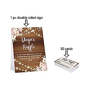 Diaper Raffle Tickets and Sign Baby Shower Games, Decorations, Party Favors For Baby Showers – 1 Sign, 50 Cards per Pack(DIAPER-C004)