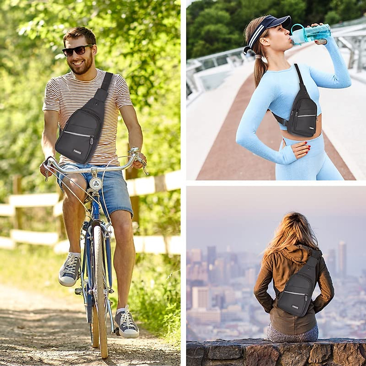 LaliBuBB Waterproof Sling Bag for Men and Women, Crossbody Bag with Headphone Hole, One Shoulder Chest Backpack for Traveling, Hiking, Camping (Black)