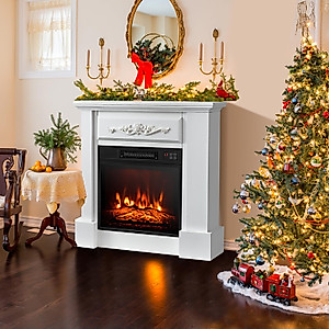 S AFSTAR Electric Fireplace with Mantel, 1400W 32 Inch Fireplace Heater with Remote Control, 6H Timer, Adjustable 3D Flame Effect, Thermostat, Electric Fireplace Heater for Living Room (White)