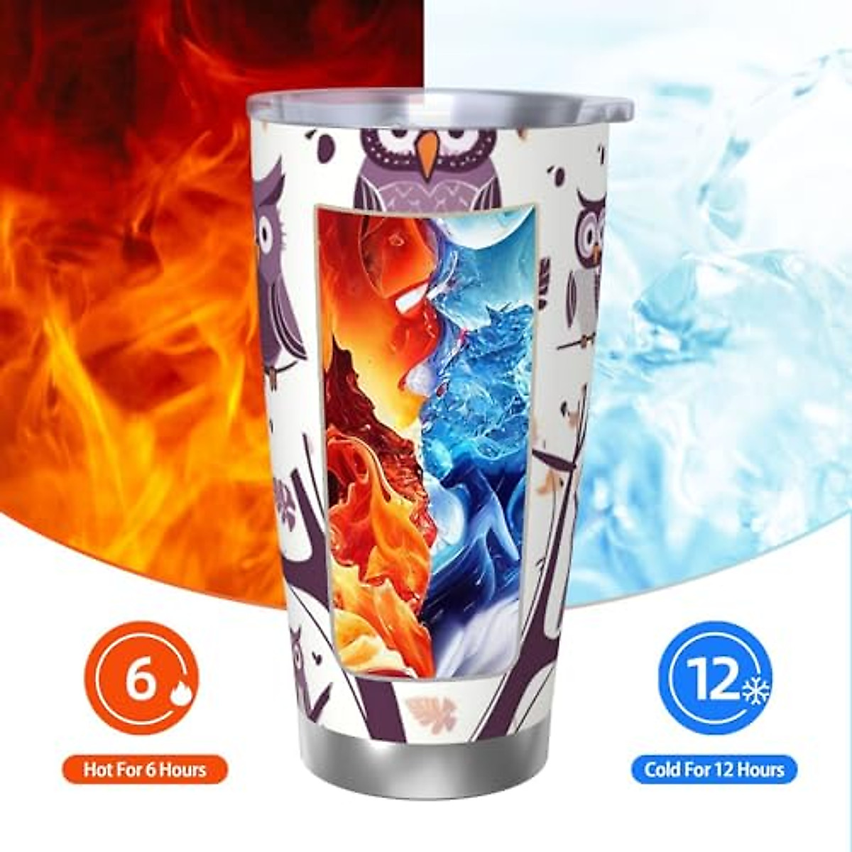 Owl Tree Branches Tumbler with Lid and Straw 20oz Stainless Steel Car Cup for Hot and Cold Drinks, Double Wall Insulated Travel Coffee Mug Reusable Drink Thermos Cup Birthday Gifts