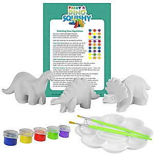 Paint 3 Large Dino Squishies - Paint a Squishy Kit - Make Your Own Squishies with Puffy Paint - Arts and Crafts Gifts for Kids, Boys & Girls - DIY Squishy Makeovers Painting Kit, Dinosaur Toys