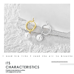 Pearl Hoop Earrings for Women 14k Gold Plated Pearl Dangle Small Hoop Earrings with 925 Sterling Silver Post (Gold)
