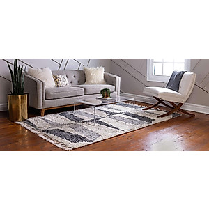 Unique Loom Hygge Shag Collection Modern Moroccan Inspired, Geometric Design, Plush & Cozy Area Rug, Rectangular 9' 0" x 12' 0", Gray/Ivory