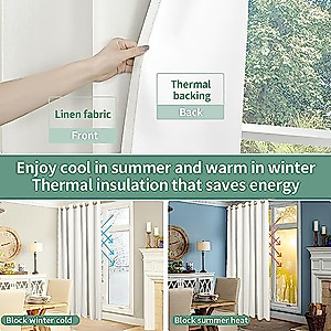 QUEMAS Linen Blackout Curtains for Bedroom 63 Inches Length 2 Panels, 100% Black-Out Curtains for Living Room Darkening, Thermal Insulated Soundproof Grommet Window Drapes (52 x 63 Inch, Ivory White)