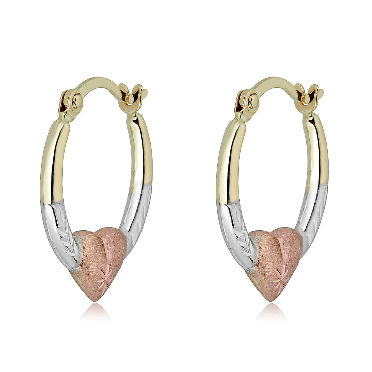 AVORA 10K Gold Three-Tone Heart Creole Hoop Earrings