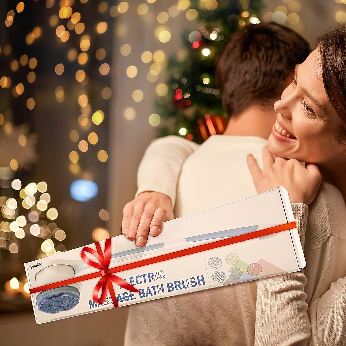 SoulBay Electric Body Brush with 5 Attachments: Rechargeable Back Brush IPX7 Long Handle Exfoliating Spin Scrubber for Shower Bathing Cleansing Wash Deep Cleaning