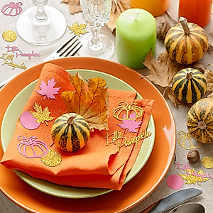 400 Pieces Fall Little Pumpkin Maple Leaf Confetti Pink and Gold Pumpkin Baby Shower Decorations Glitter Thanksgiving Table Confetti for Baby Girl Birthday Party Supplies (Vivid Style)