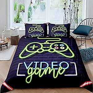 Gaming Bedding Set Full Size, Gaming Duvet Cover Gamer Wireless Controller Gamepad Quilt Cover for Kids Teen Boys Youth Geometric Duvet Cover Twin 173CM*218CM