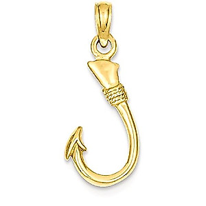 IceCarats 14K Yellow Gold Hawaiian Fish Hook Necklace Charm Pendant 24mm x 8mm Only