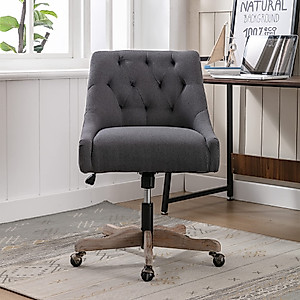 HomSof Modern Mid-Back Desk, Adjustable Height Swivel Home Office, Accent Chair with Wheels and Wood Base, Linen, Charcoal Grey