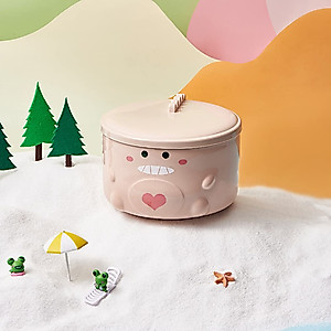 Cabilock Instant Noodle Bowls with Lid and Handle, Cartoon Dinosaur Stainless Steel Bowl Sets Ramen Bowl Soup Bowl Cereal Bowl Pasta Bowl for Birthday Home School Work Pink