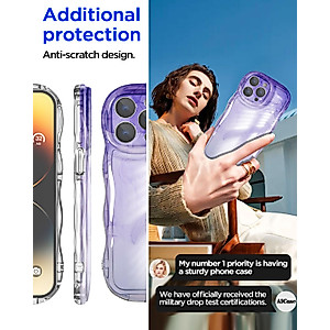 AICase iPhone 14 Pro Max Case Curly Wave Frame Cute Design with Full Camera Lens Protection,Aesthetic Kawaii Slim TPU Bumper Luxury Plated Shockproof Protective Transparent for Women Girls Men_5