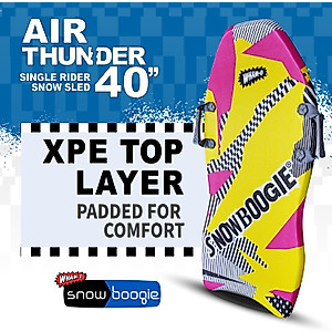 Snowboogie Wham-O Air Thunder 40" | Single Rider Snow Sleds with Side Handles | PE Foam Core for Better Comfort | Snow Sledding for Adults & Children (40 inches) (Yellow Pink)