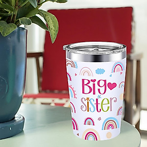 Niduilef Big Sister Gift 12 oz Pink Big Sister Vacuum Insulated Stainless Steel Tumbler for Sister Announcement Big Sister