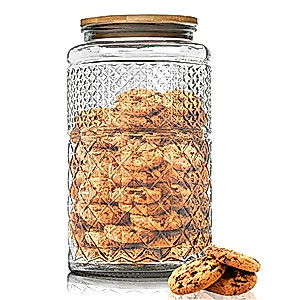 1 Gallon Cookie Jar, Wide Mouth Large Glass Jars with Bamboo Lid, Airtight Storage Food Kitchen Counter Containers for Candy, Flour, Oats, Coffee Bean, Pet Treats, Laundry Pods, Laundry Detergent