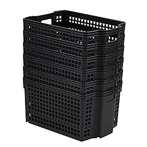 Anbers Plastic Stackable Storage Baskets, 6 Packs Small Stacking Basket Bins, Black