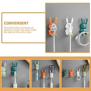 Cabilock 4pcs Adorable Rabbit Nail Free Hook Wall Coat Hanger Rabbit Wall Hooks Umbrella Holder No Punching Key Hook Bathroom Hooks Adhesive Cable Organizer Abs Child Key Chain Wall-Mounted