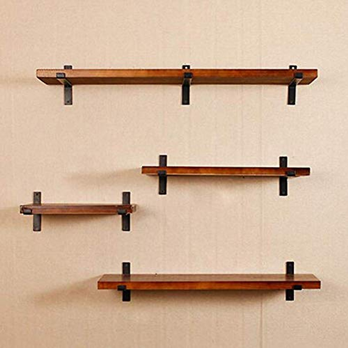 PIBM Stylish Simplicity Shelf Wall Mounted Floating Rack Shelves Solid Wood Metal Bracket Separator Plate Multifunction Small Items Wear Resistant Save Space,8 Sizes, Wood Color , 100x30x2cm