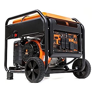 WEN GN625iX 6250-Watt RV and Transfer-Switch-Ready 120V/240V Open Frame Inverter Generator with CO Shutdown Sensor and Wheel Kit, Black/Orange