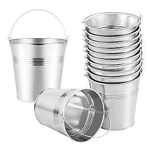 Toyvian Small Buckets for Party Favors Mini Metal Tinplate Buckets Snack Tin Pails Containers for French Fries Candies Planting Flowers 12 Pieces