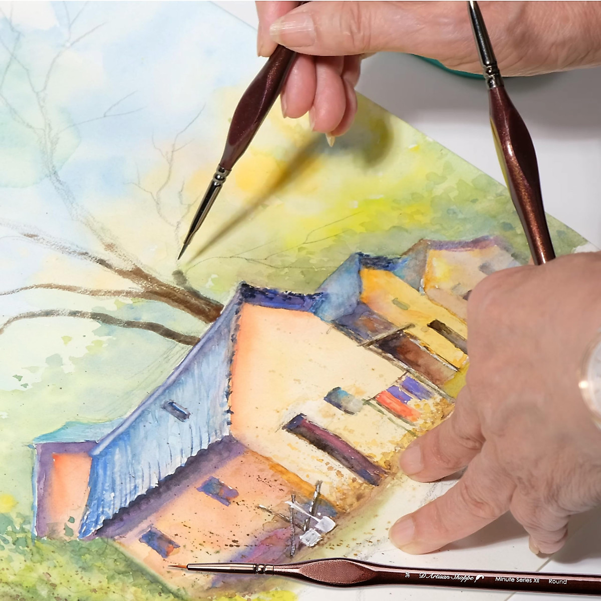 Small Paint Brush Miniature Brushes. Fine Tip Series 4pc 000 Paintbrushes Set for Art Watercolor Acrylics Oil - Model Craft Warhammer Airplane Kits Nail Paint by Numbers Micro Detail Hobby Painting