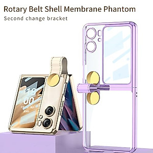 Smartphone Flip Cases Clear Case Compatible with Oppo Find N2 Flip, Built-in Screen Protector Anti-Yellowing Hard PC Shockproof Lightweight Protective Phone Case Cover with Wrist Strap for Oppo Find N