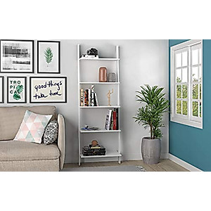 Manhattan Comfort Cooper Modern Home Office 5-Shelf Floating Ladder Bookcase, White