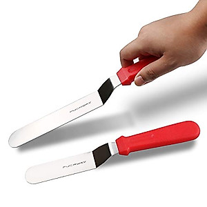 PUCKWAY Angled Icing Spatula, Stainless Steel Offset Spatula, Cake Spatula Set of 2 Red 6" & 8"