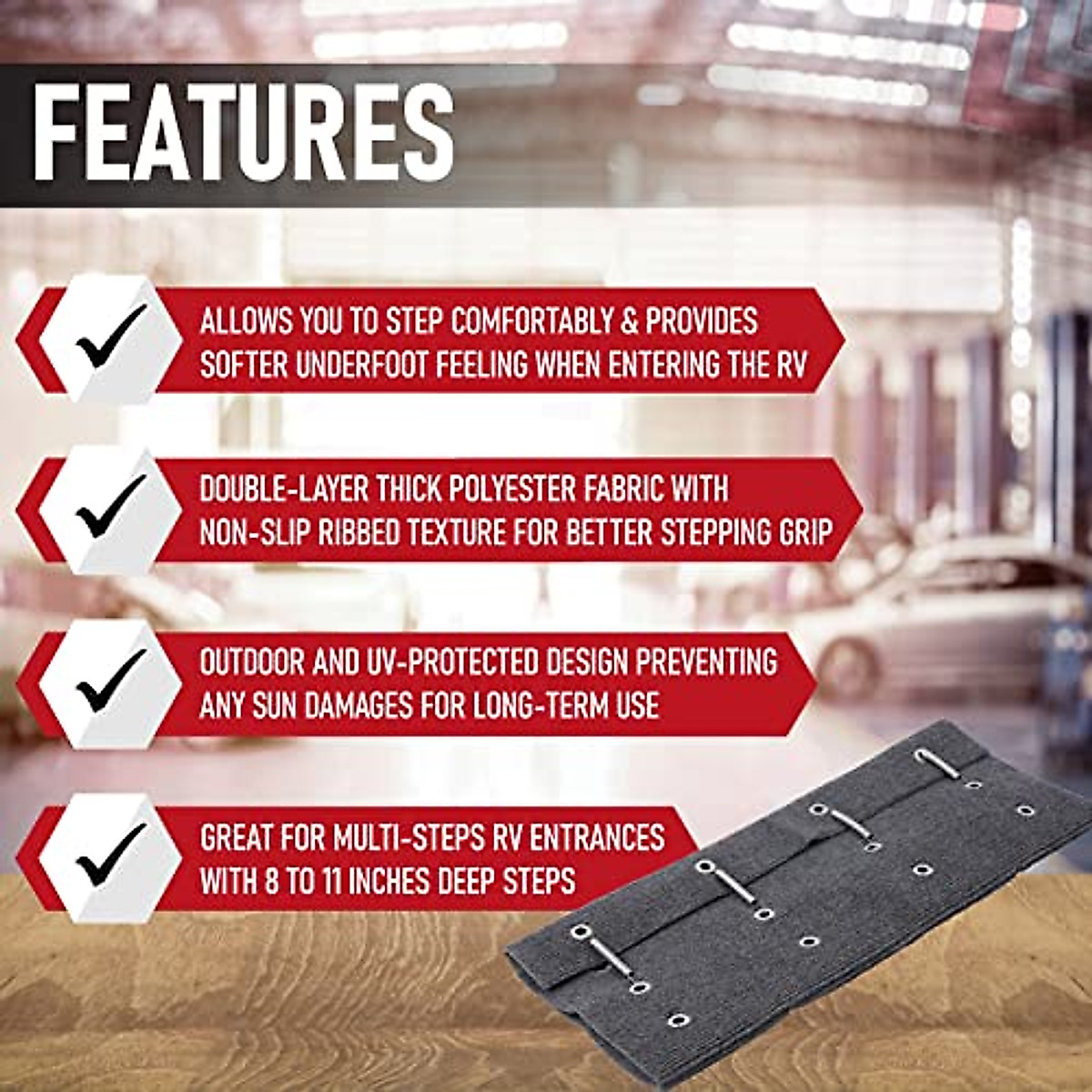 RV Camper Step Covers 3 Pack - 23 Inch Wide Straight Carpet Stair Rug Gray - Great for RV, Campers, Trailer, Vans with 8-11" Deep RV Stairs - Non-Slip Outdoor Stair Step Covers