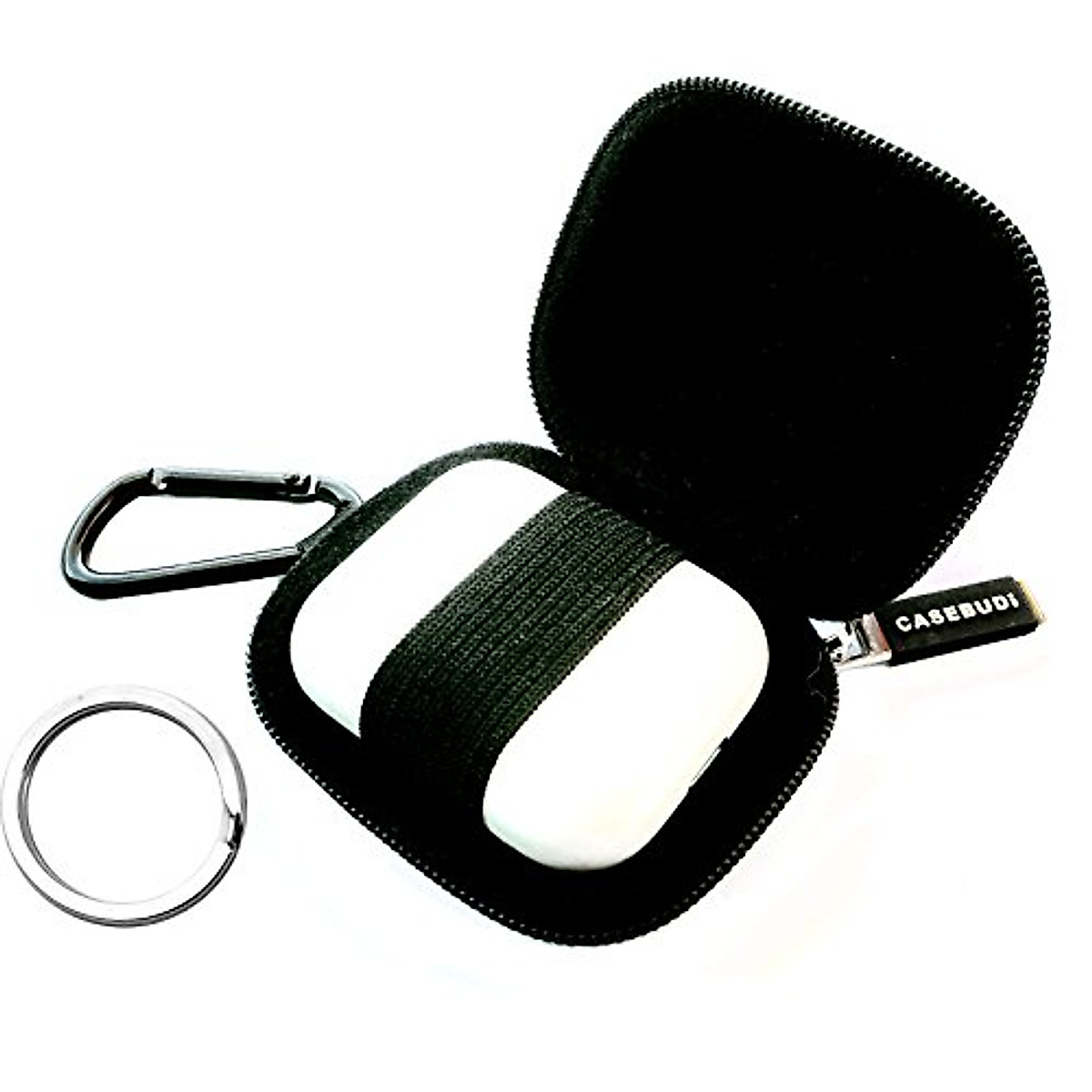 CASEBUDi Tough Travel Case for Apple AirPods | Key Ring and Carabineer | Use as Keychain | Sturdy, Stylish, Ballistic Nylon, Impact Protection for Travel or Storage (Cool Grey)