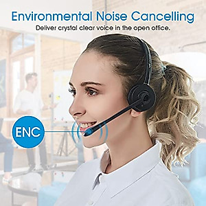 TV Bluetooth-Headset with Environmental-Noise-Cancelling(ENC) Microphone - Wireless Cellphone Computer Headphone with Mute,Volume,Call Control for Trucker,Call Center, Office